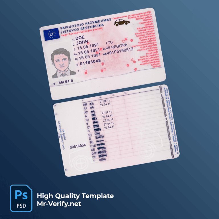 Lithuania Driver License Psd Template | Latest Version