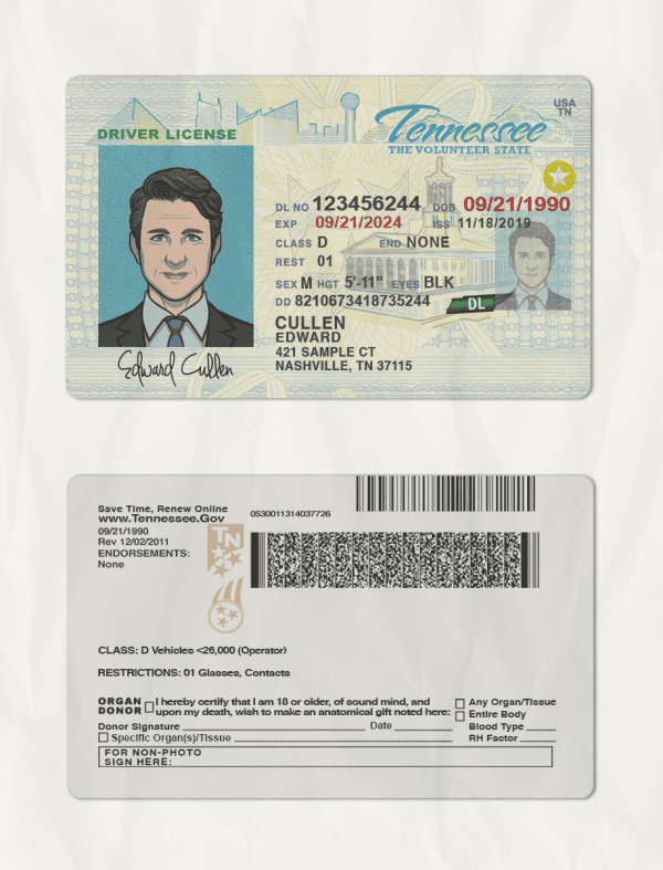 Tennessee Driver License Psd Template
