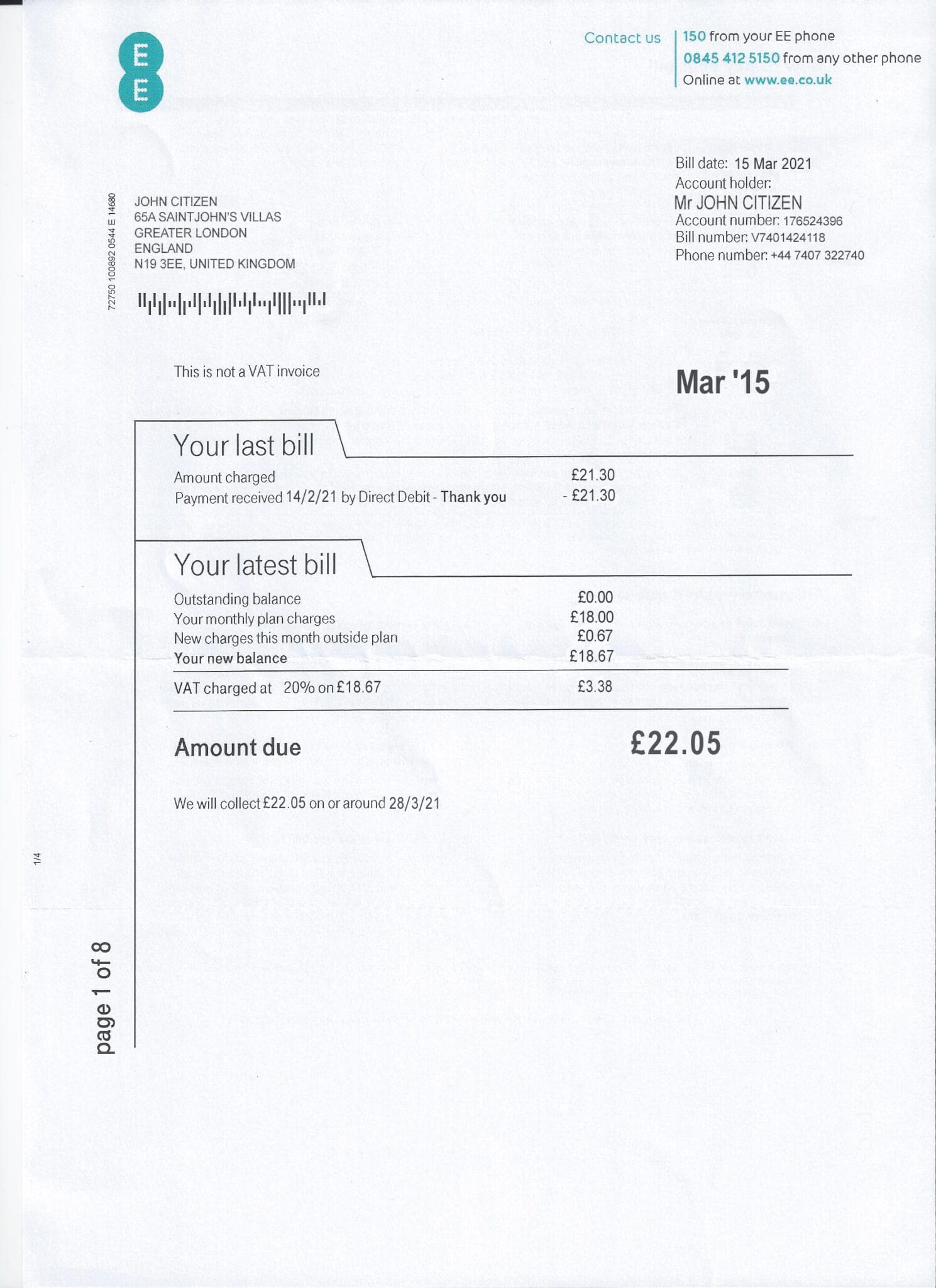 UK EE Utility Bill PSD Template Download