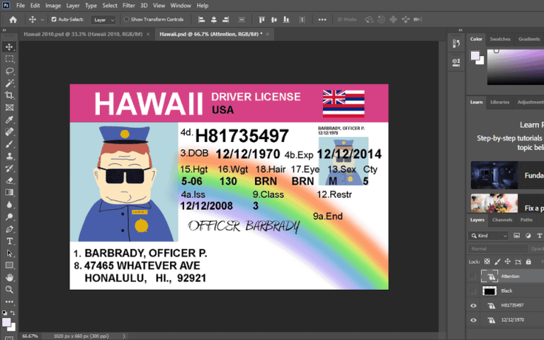 Hawaii Driver License PSD Template (old Version) | Mr. Verify