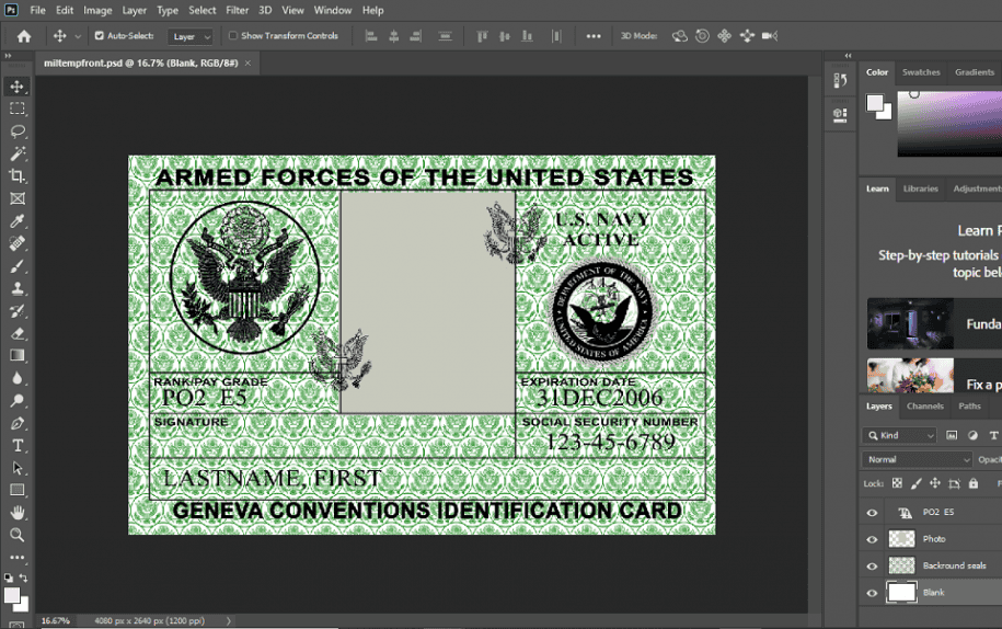 US Military ID Card Psd Template Free Download | Mr Verify