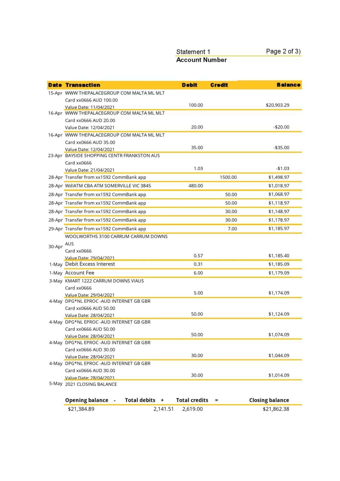 Australia Commonwealth Bank Statement Template In Excel And PDF Format ...