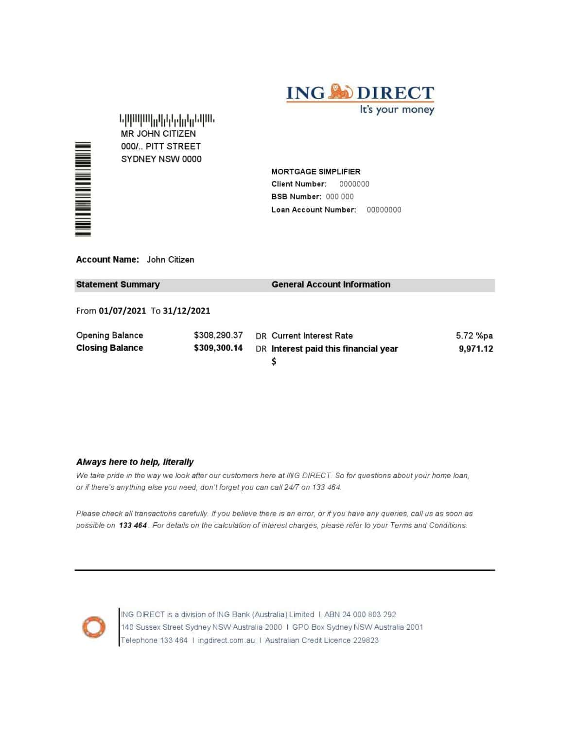 Australia ING Direct Bank Statement Easy To Fill Template In Excel And ...