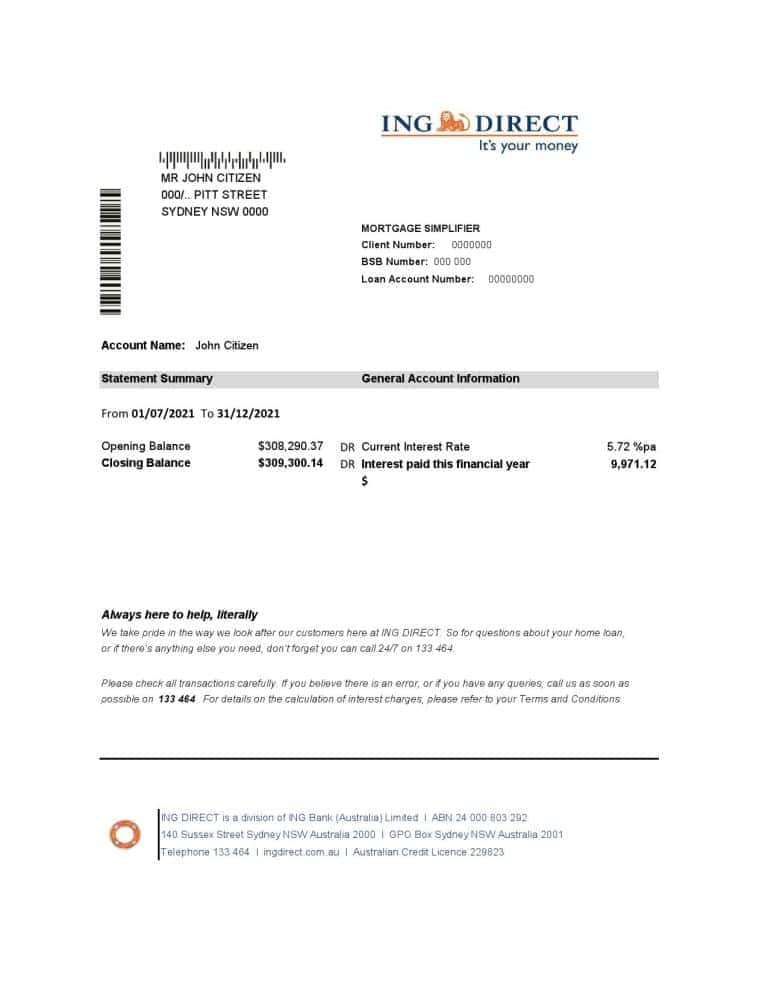 Australia ING Direct Bank Statement Template