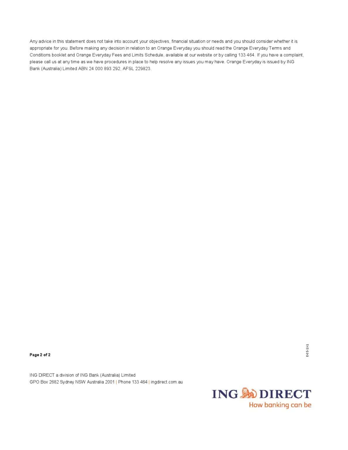 Australia ING Direct Bank Statement, Excel And PDF Template, 2 Pages
