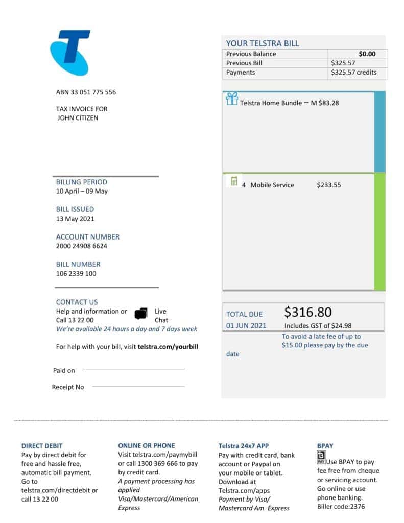 Australia Telstra Telecommunications Utility Bill Template In Word And ...