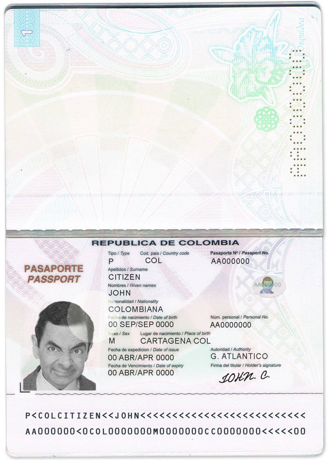 Editable Colombia Passport PSD Template (2015-2018)