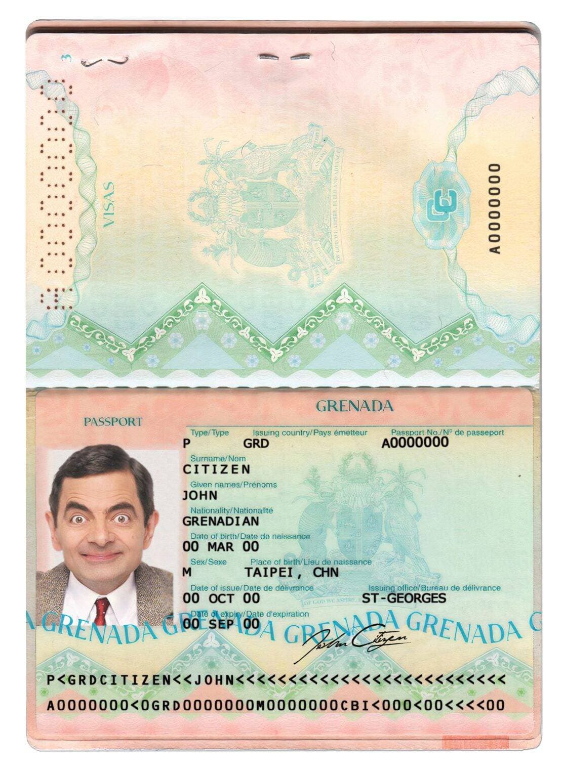 Editable Grenada Passport PSD Template