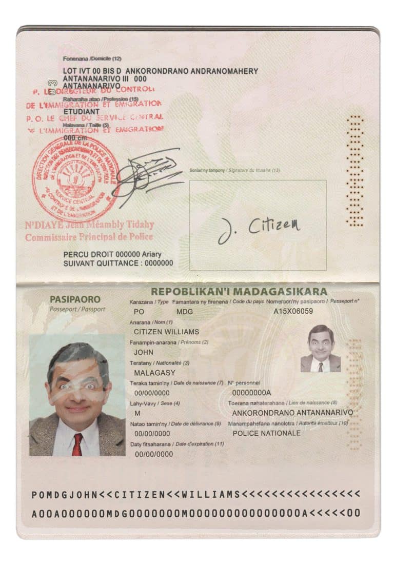 Editable Madagascar Passport PSD Template