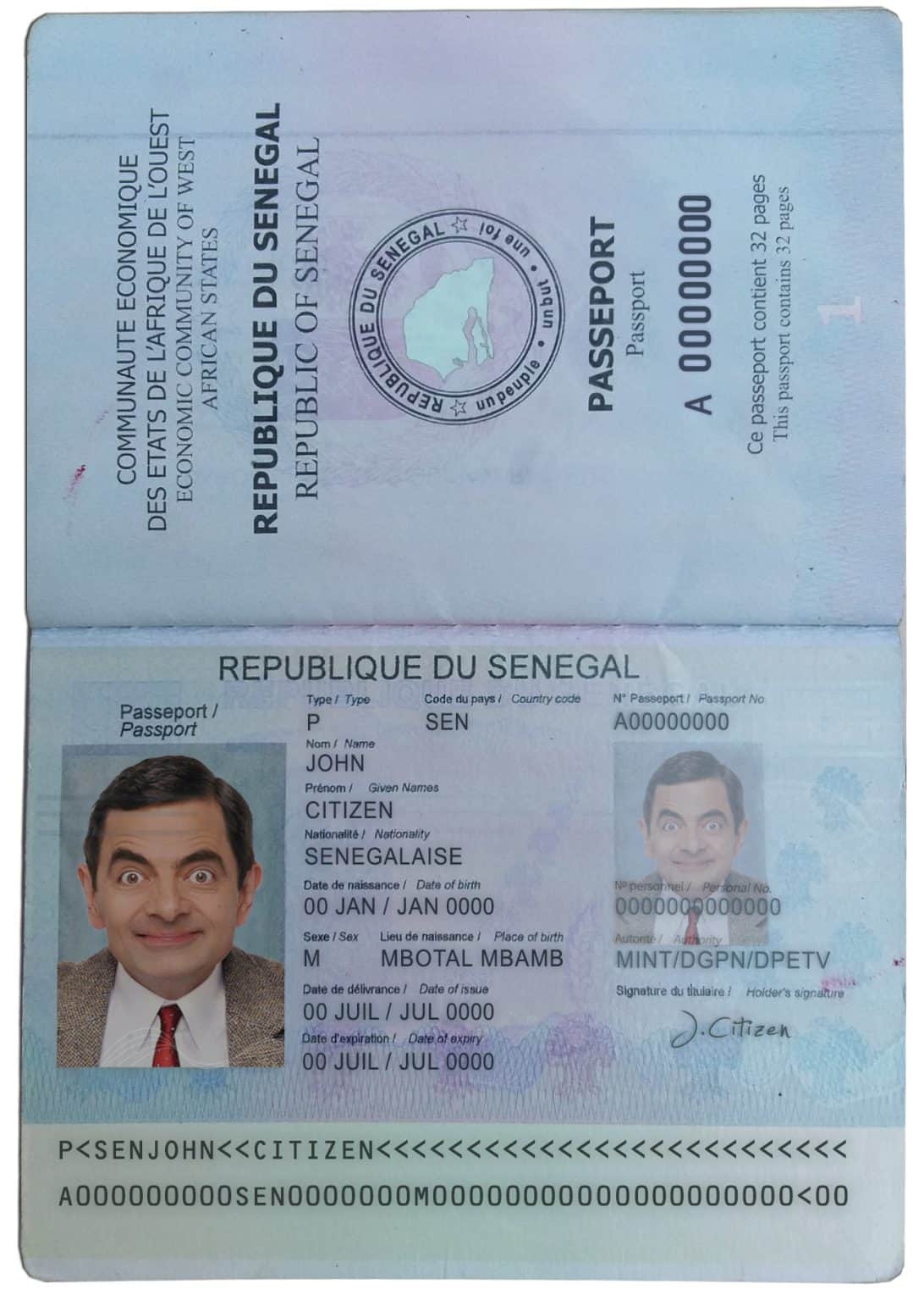 Editable Senegal Passport PSD Template