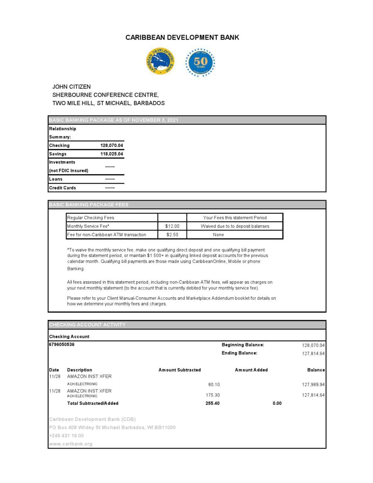 Barbados Caribbean Development Bank Statement Easy To Fill Template In ...