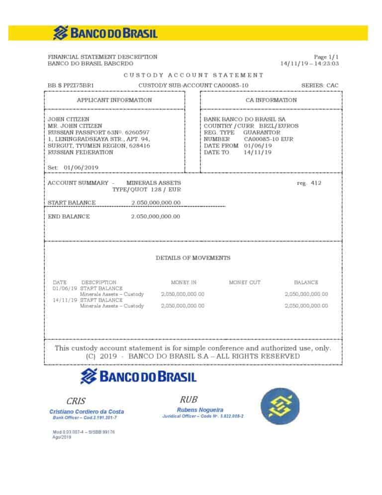Brazil Banco Do Brasil Bank Statement Template In Word And PDF Format