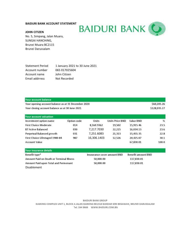 Brunei Baiduri Bank Statement Easy To Fill Template In Excel And PDF ...