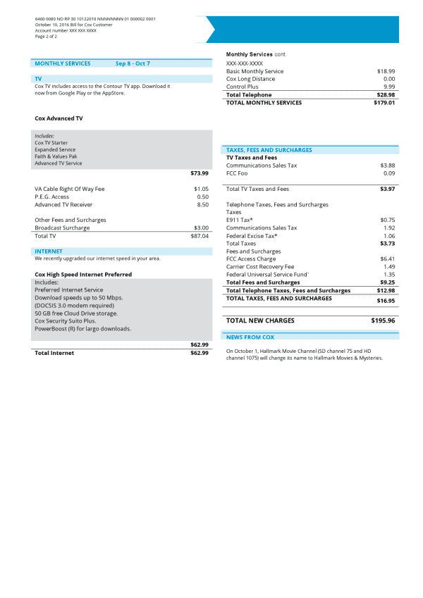USA COX Utility Bill Template In Word And PDF Format