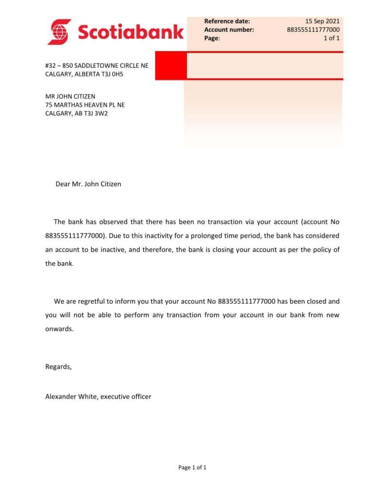 Download Canada Scotiabank Account Bank Reference Letter Templates ...