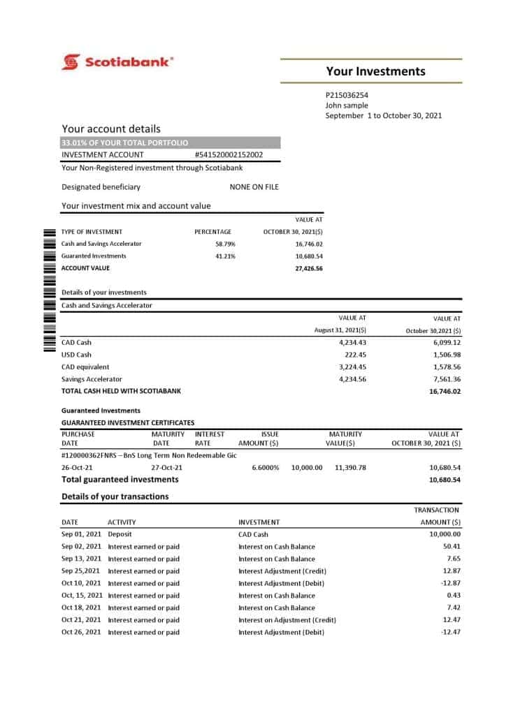 Chile Scotiabank Bank Statement Template