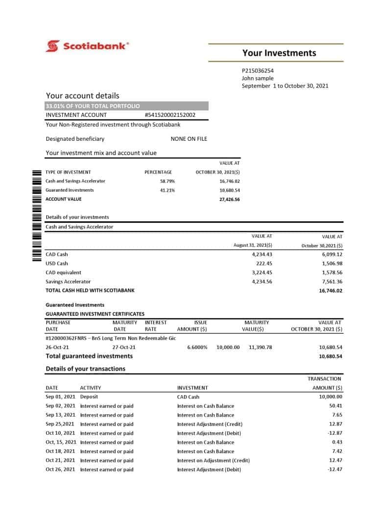 Chile Scotiabank Bank Statement Template