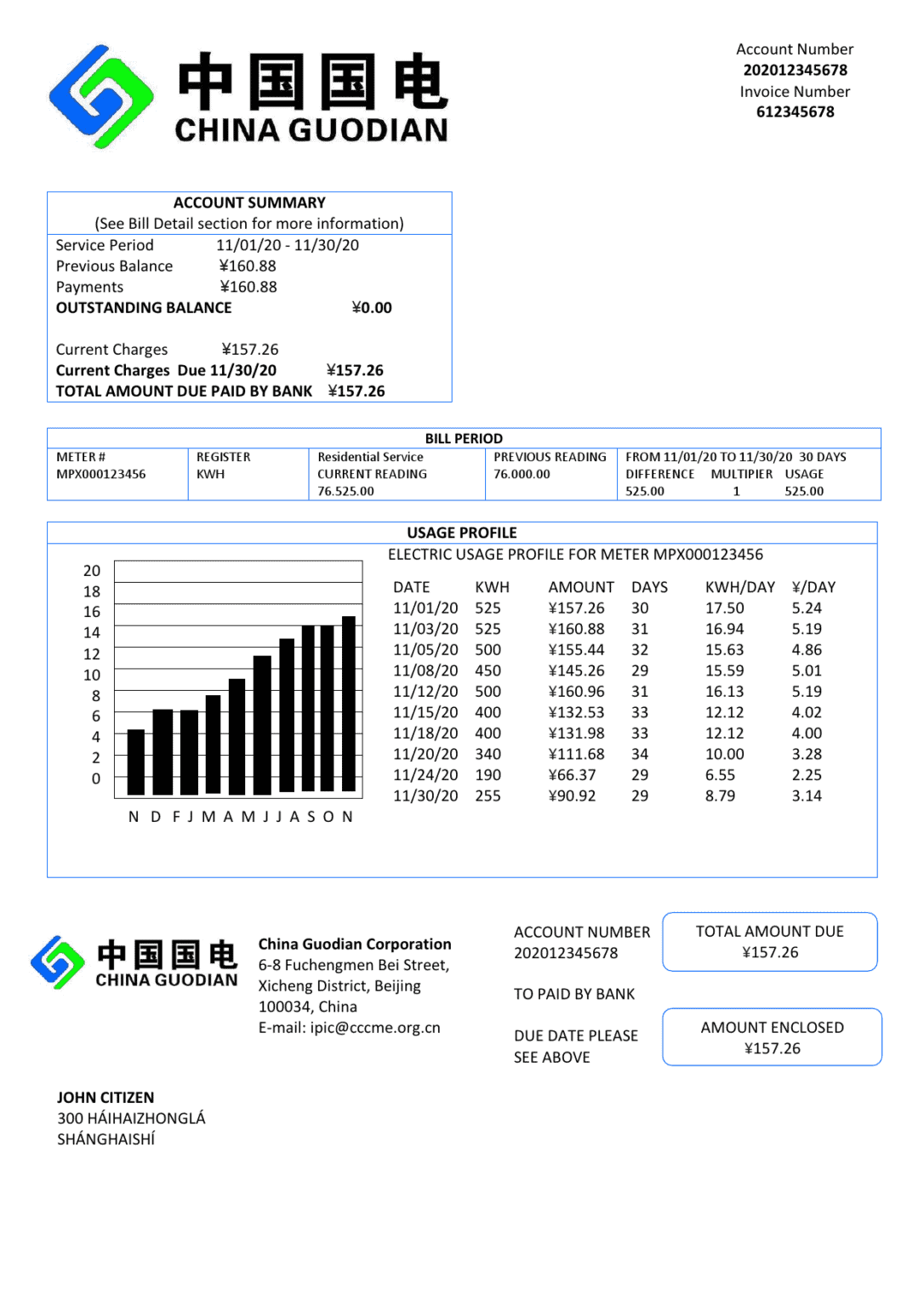 China Guodian Corporation Electricity Utility Bill Template In Word And ...