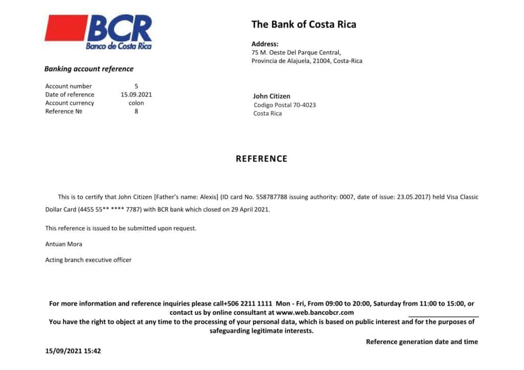 Download Costa Rica Bank Reference Letter Templates | Editable Word