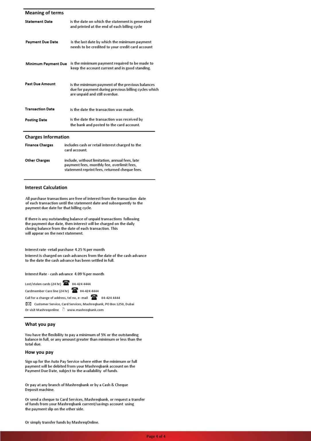 UAE Mashreq Bank Statement Template In Word And PDF Format, 4 Pages