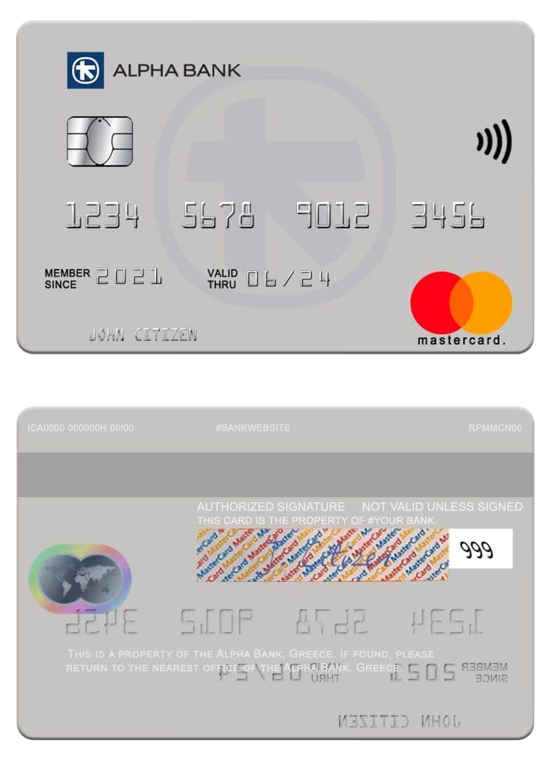 Greece Alpha Bank Mastercard Credit Card Template