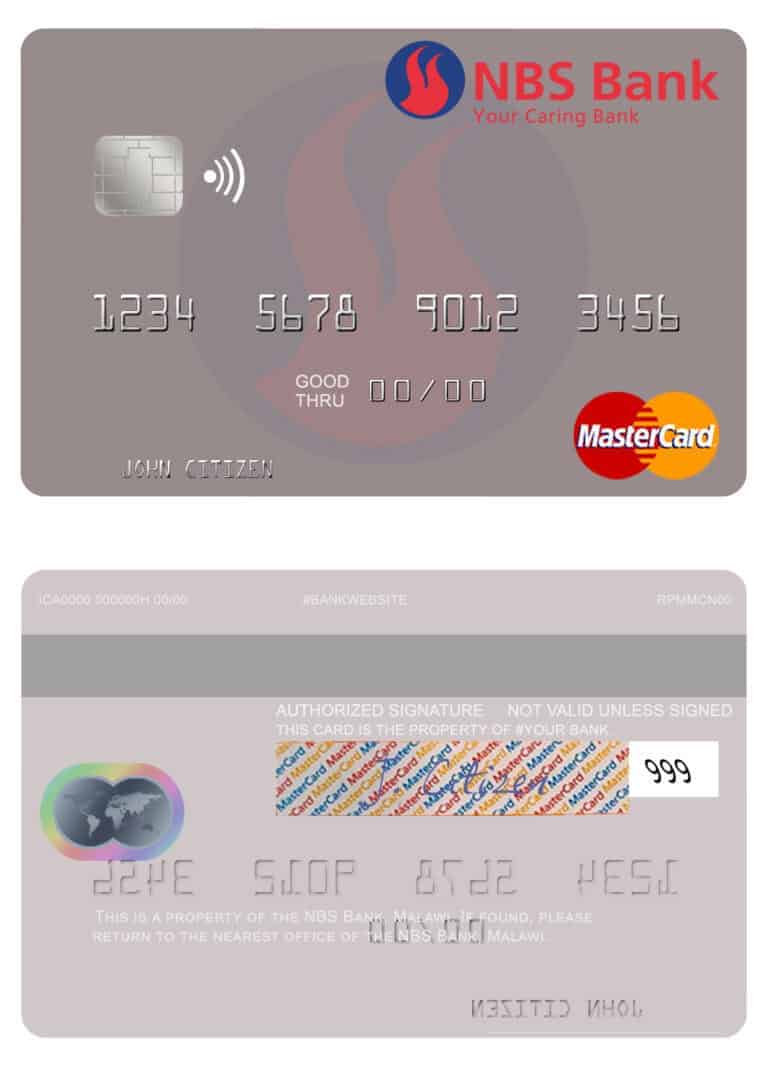 Editable Malawi NBS Bank Mastercard Templates