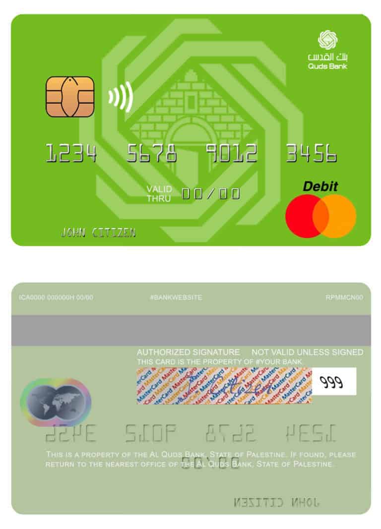 Editable Palestine Al Quds Bank Mastercard Templates In PSD Format