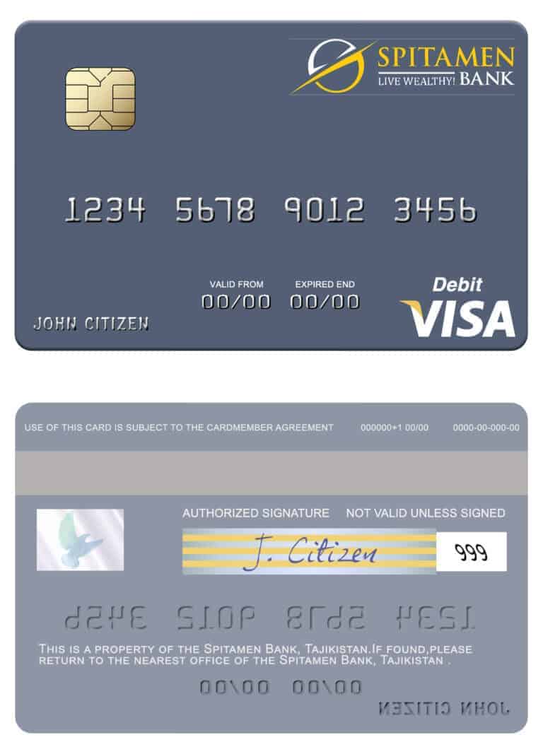 Editable Tajikistan Spitamen Bank Visa Debit Card Templates In PSD Format