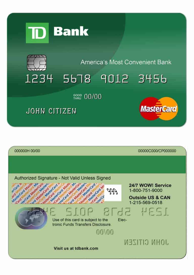 Editable USA TD Bank MasterCard Templates In PSD Format