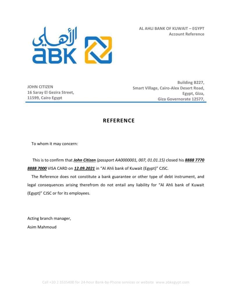 Download Egypt Al Ahli Bank Reference Letter Templates | Editable Word