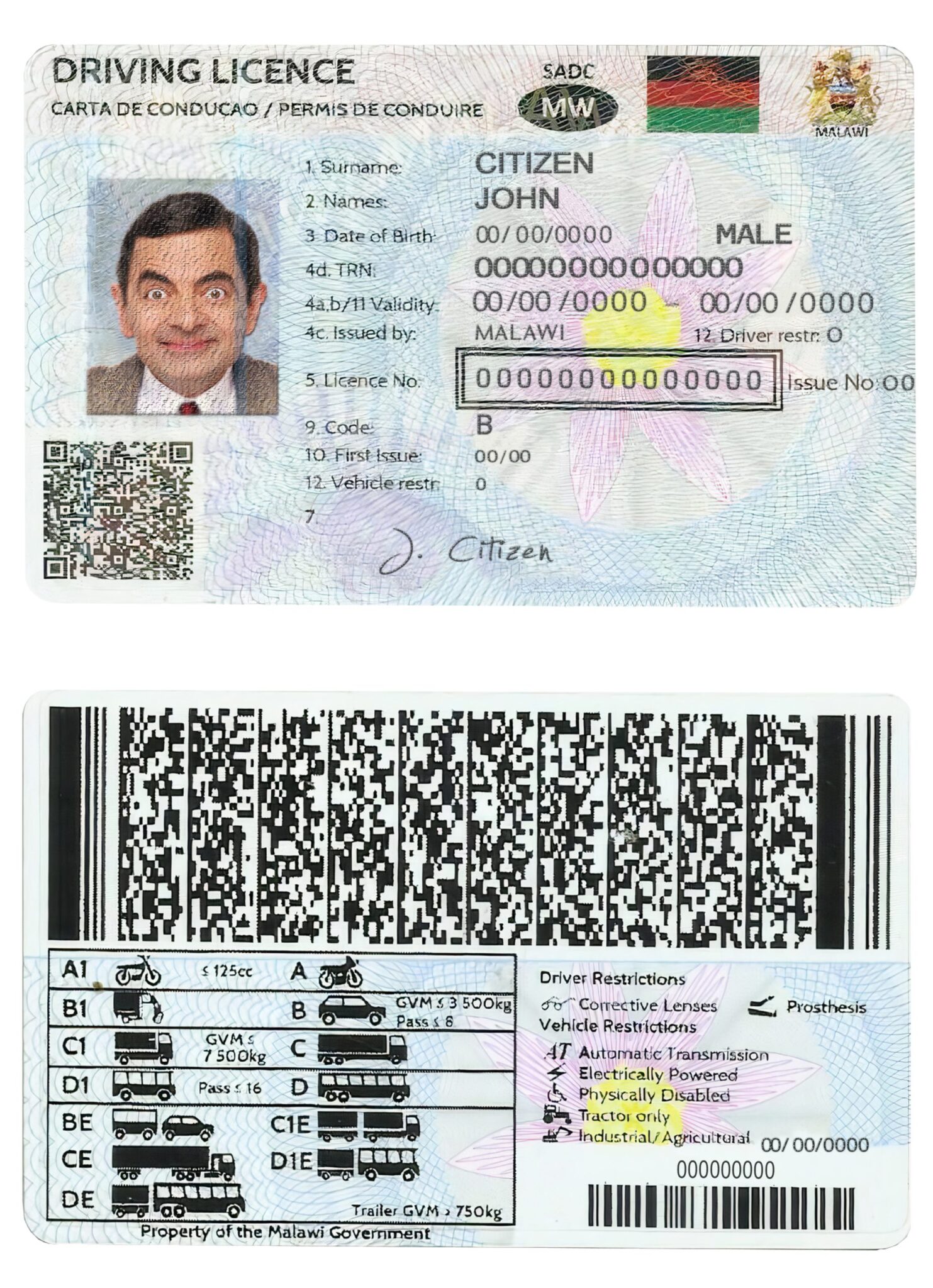 Editable Malawi Driver License Template | PSD Layer-Based