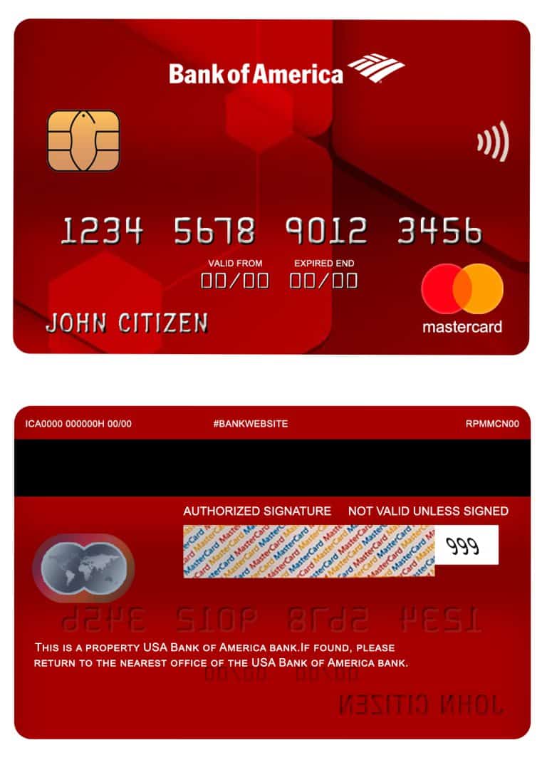 Fillable USA Bank Of America Bank Mastercard Templates | Layer-Based PSD