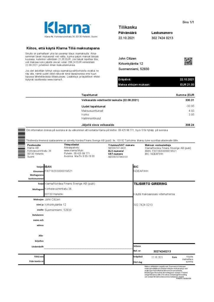 Finland Klarna Bank Statement Template In Excel And PDF Format, In ...