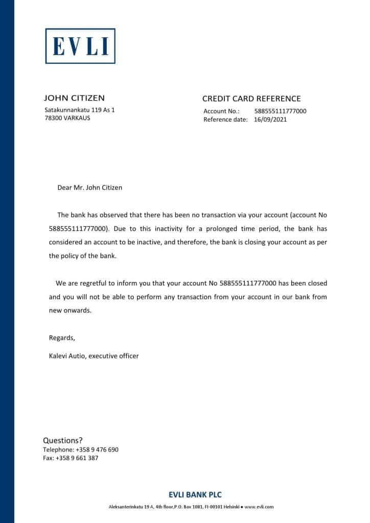 Download Finland Evli Bank Reference Letter Templates | Editable Word