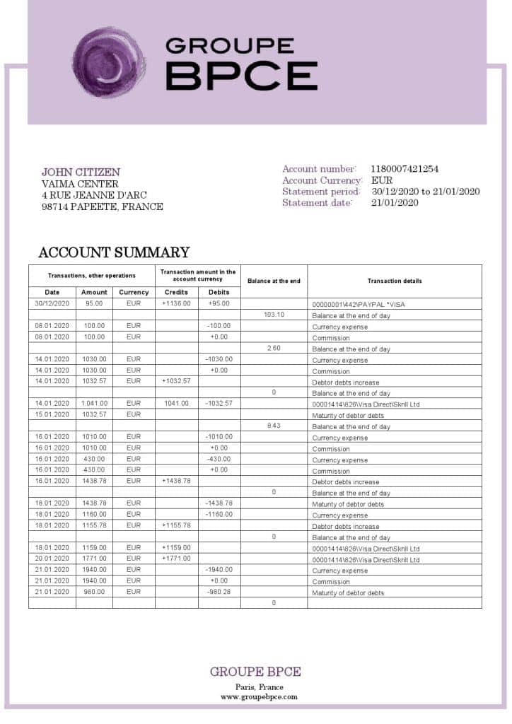 France Groupe BPCE Bank Statement Template In Word And PDF Format