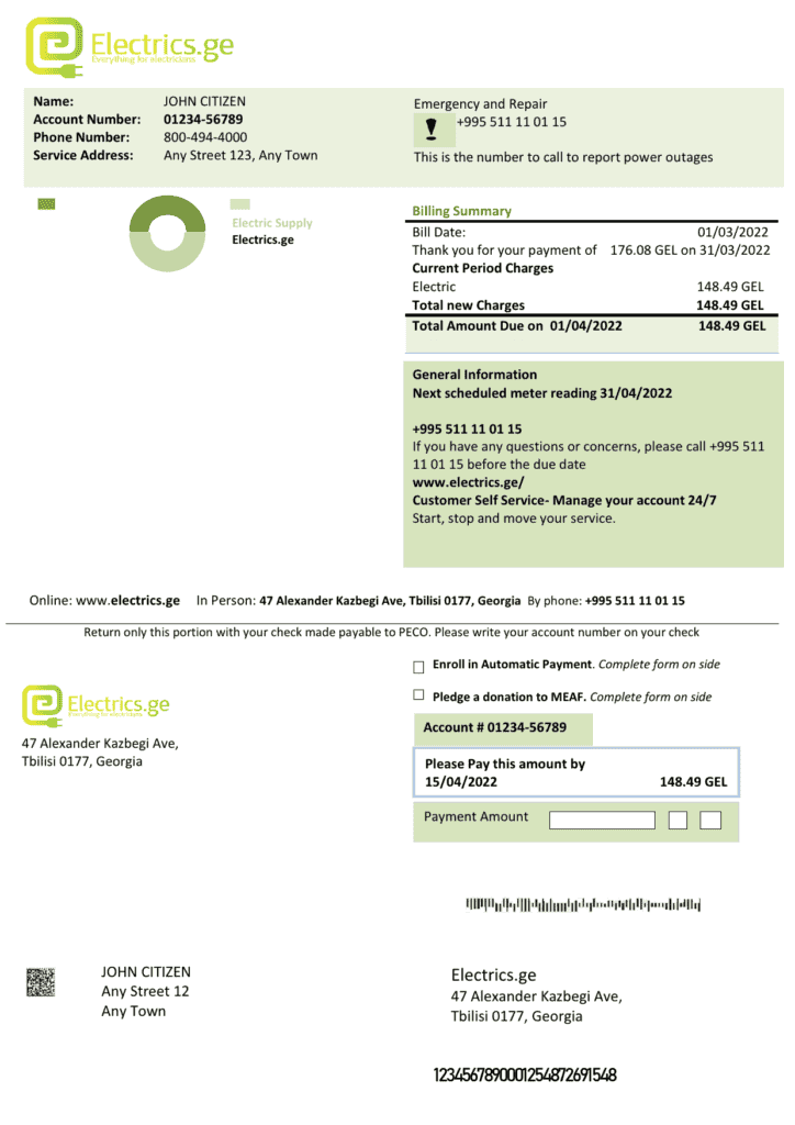 Georgia Electrics.ge Electricity Bill Template In Word And PDF Format
