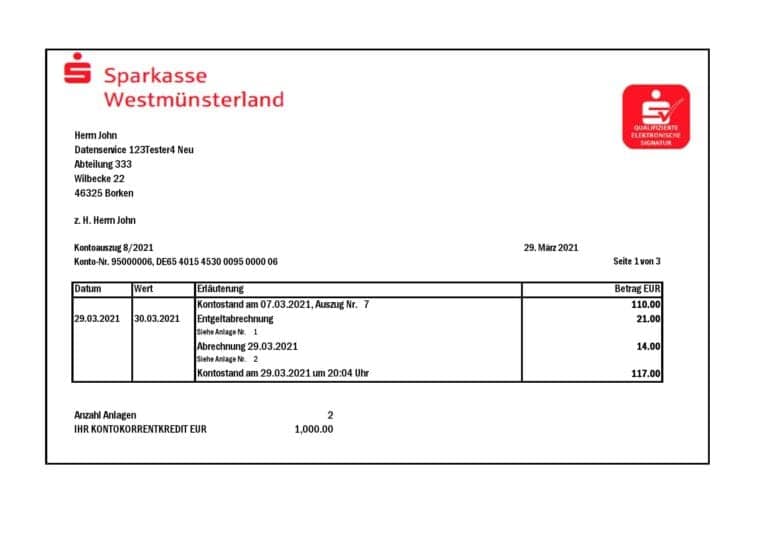 Germany Sparkasse Westmunsterland Proof Of Address Bank Statement ...