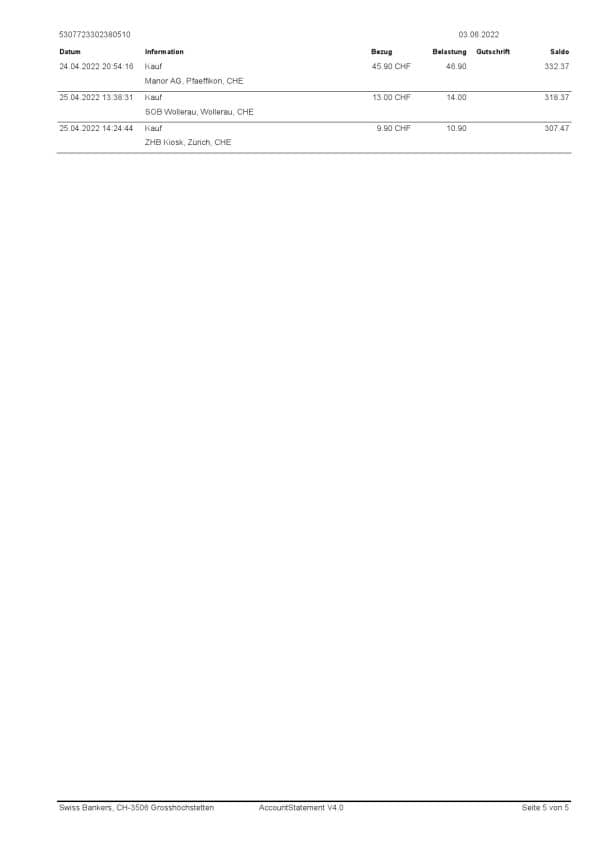 Germany Swiss Bank Statement Template In Word And PDF Format In German ...