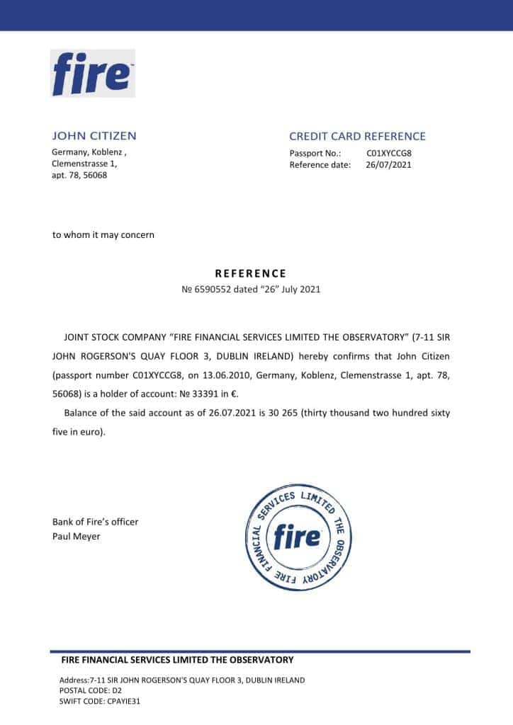 Download Germany Fire Bank Reference Letter Templates | Editable Word