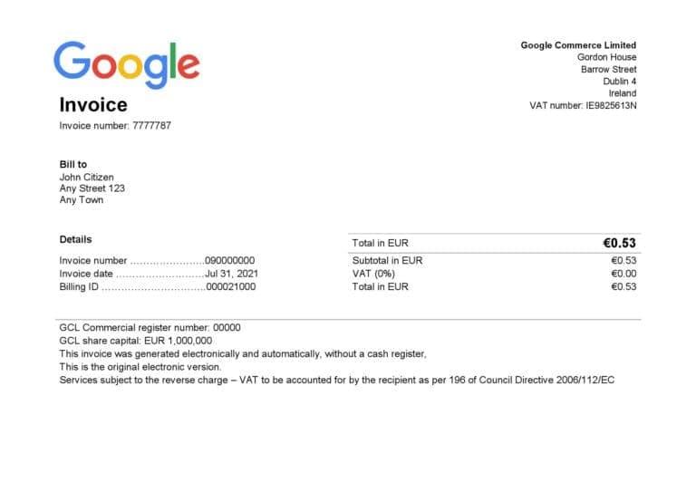 USA Google Invoice Template In Word And PDF Format, Fully Editable