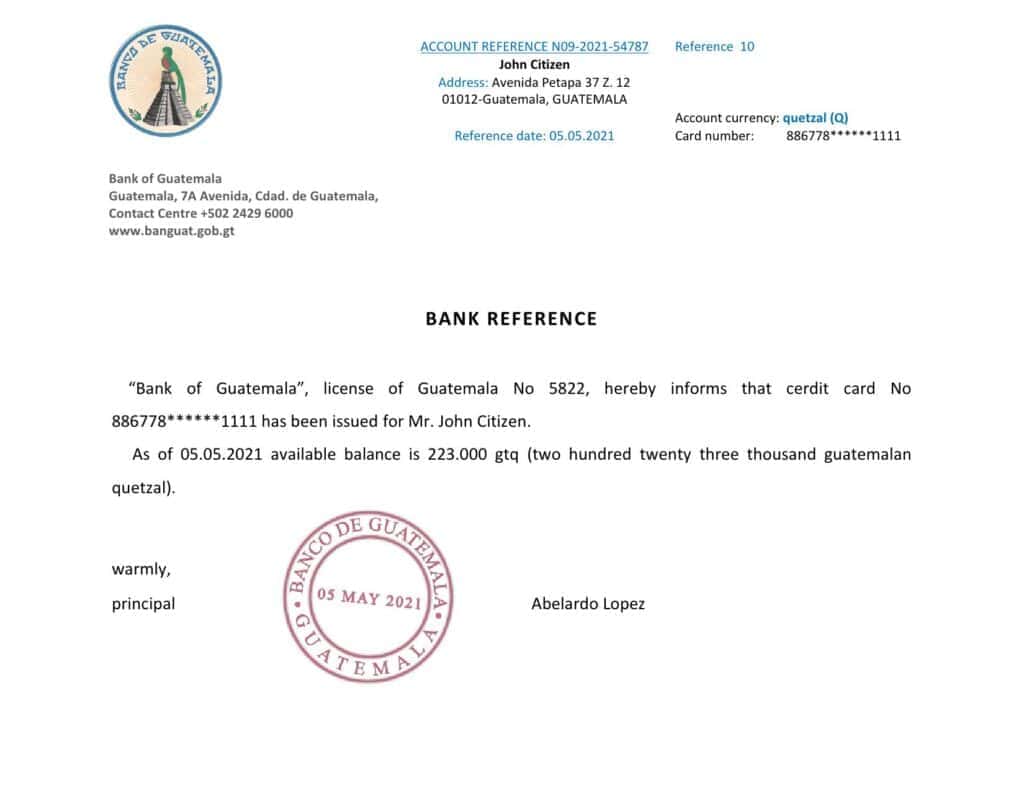Download Guatemala Bank Of Guatemala Bank Reference Letter Templates ...