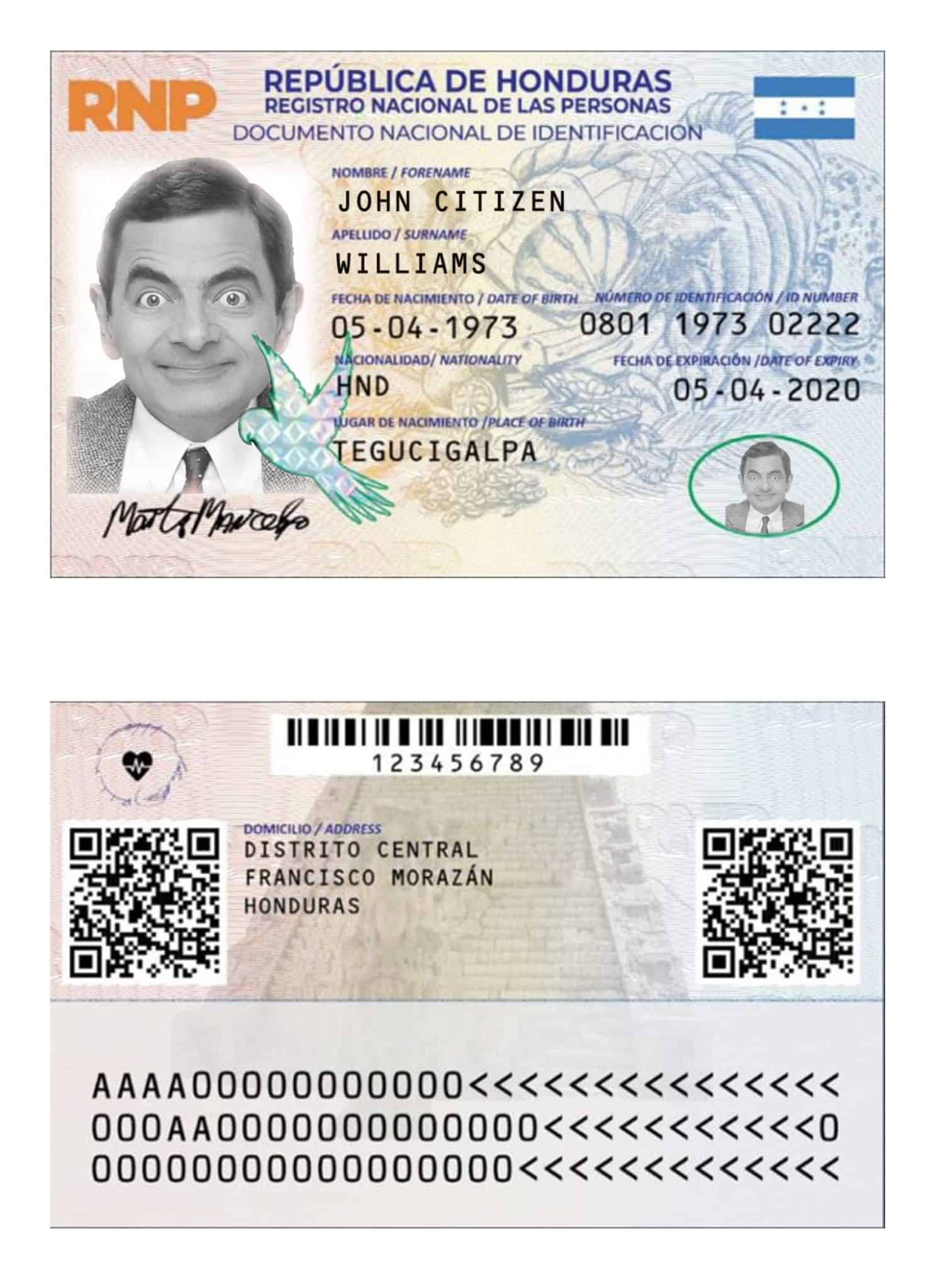 Honduras Identity Card PSD Template, With Fonts, Version 2