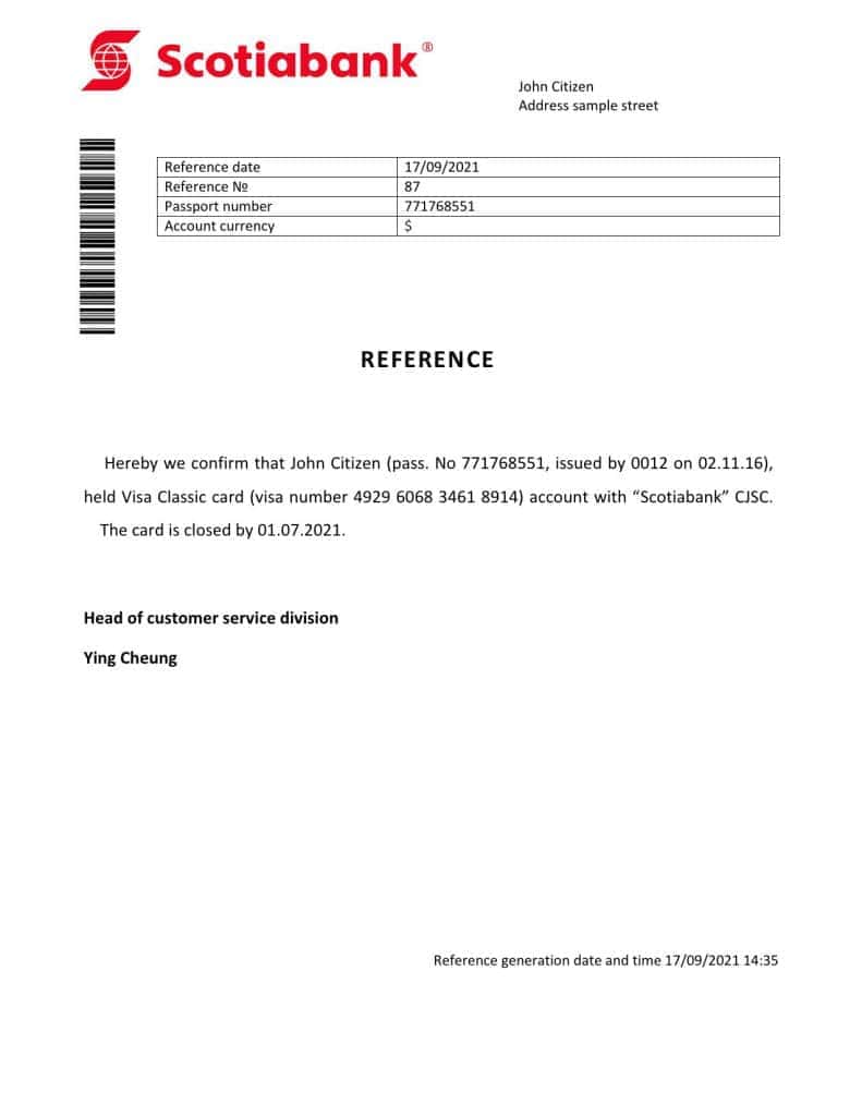 Download Hong Kong Scotiabank Bank Reference Letter Templates ...