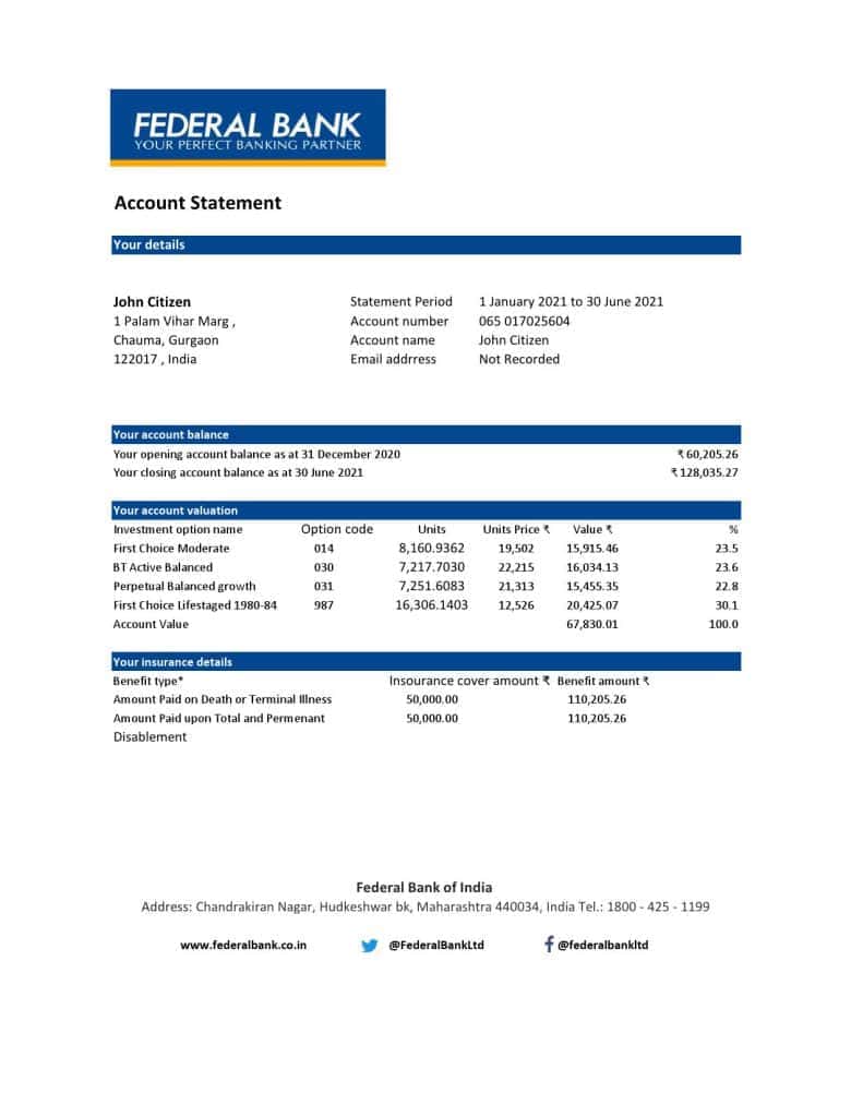 India Federal Bank Proof Of Address Statement Template In Word And PDF ...
