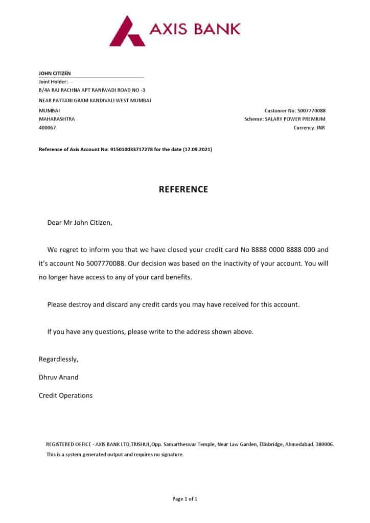 Download India Axis Bank Reference Letter Templates | Editable Word