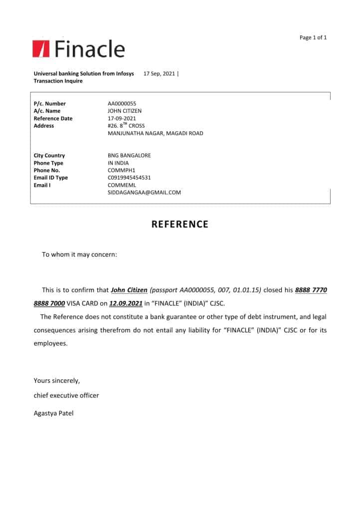Download India Finacle Bank Reference Letter Templates | Editable Word