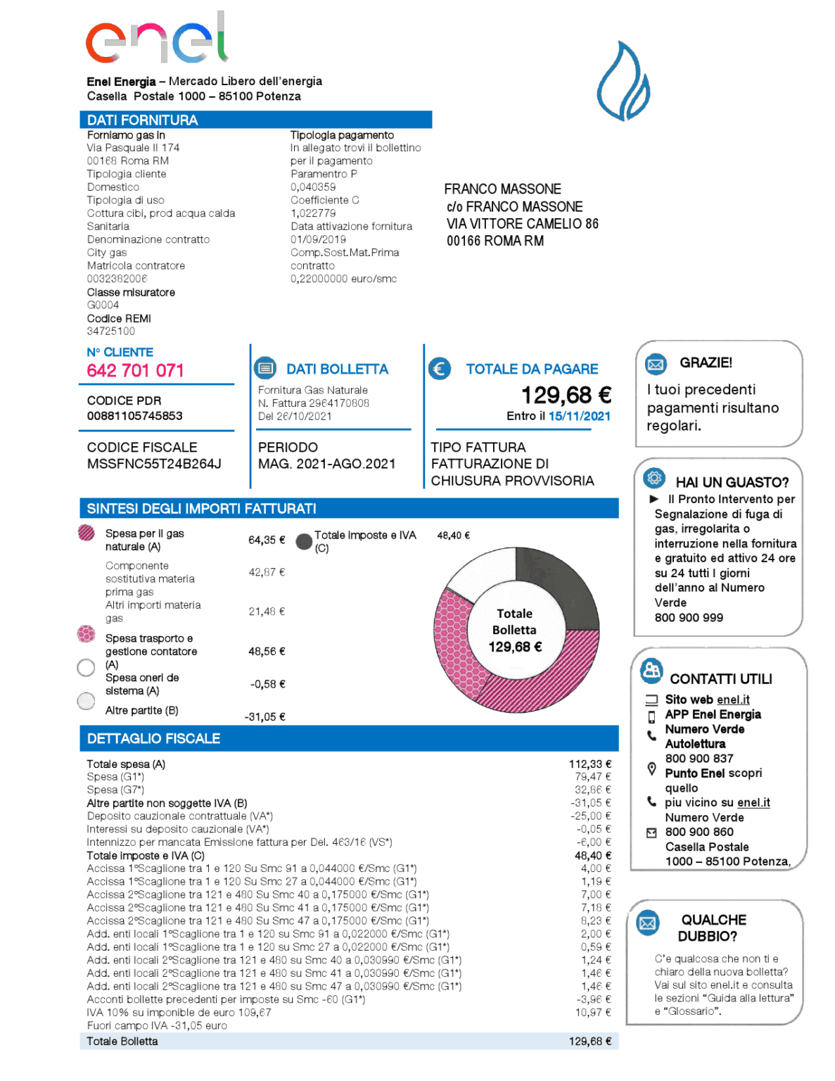 Italy Enel Energia Utility Bill Template In Word And PDF Format