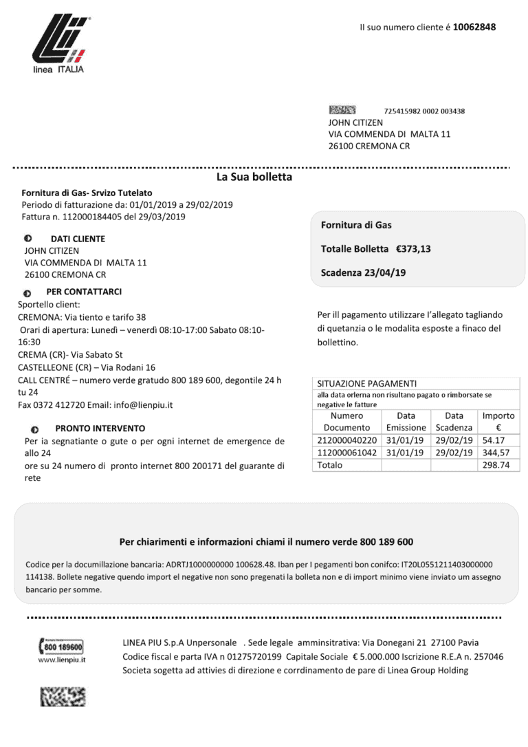 Italy Linea Italia Utility Bill Template In Word And PDF Format