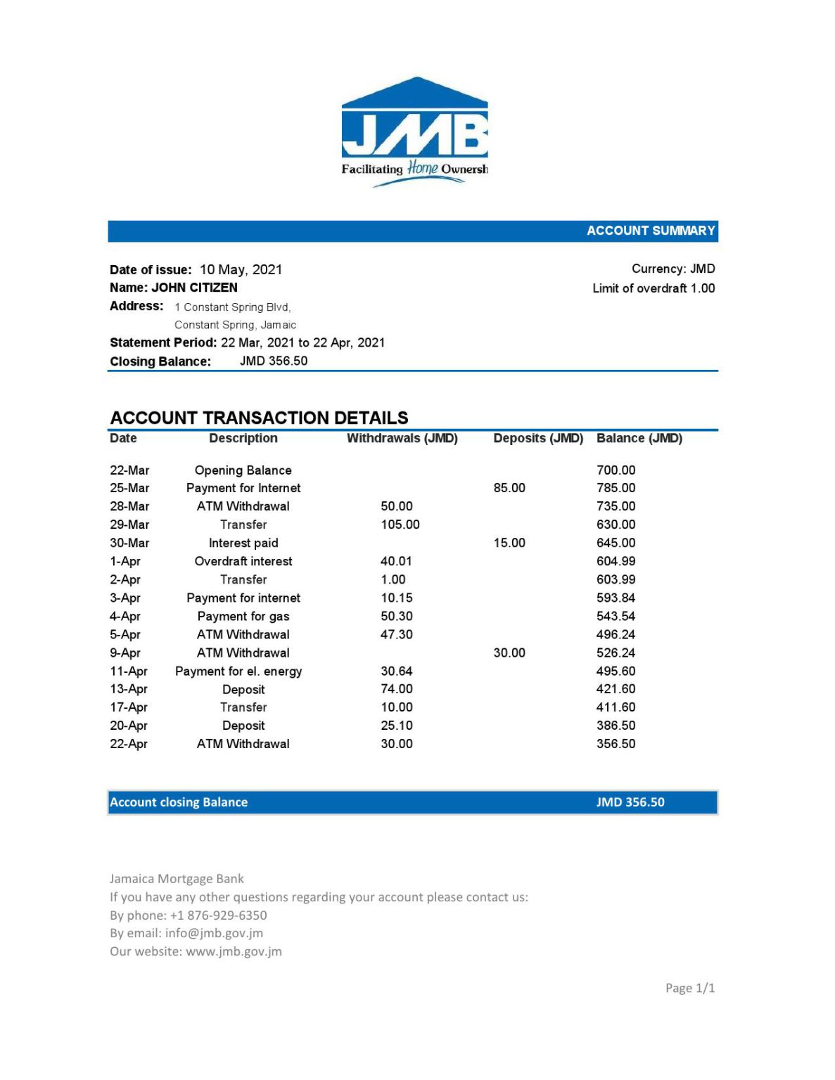 Jamaica Mortgage Bank Statement Easy To Fill Template In Excel And PDF ...
