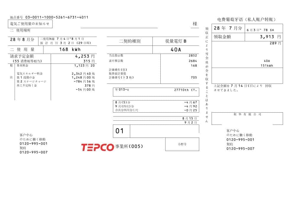 Japan Tokyo Electric Power Company (TEPCO) Electricity Utility Bill ...